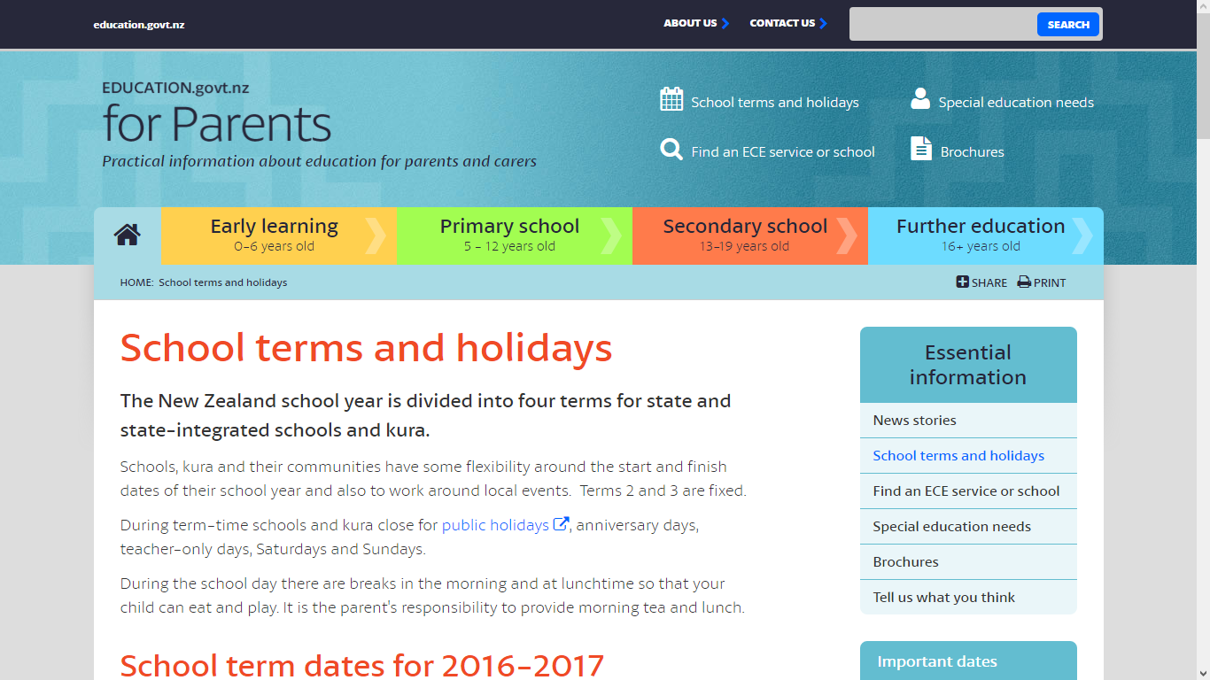 School terms and holidays for 2017